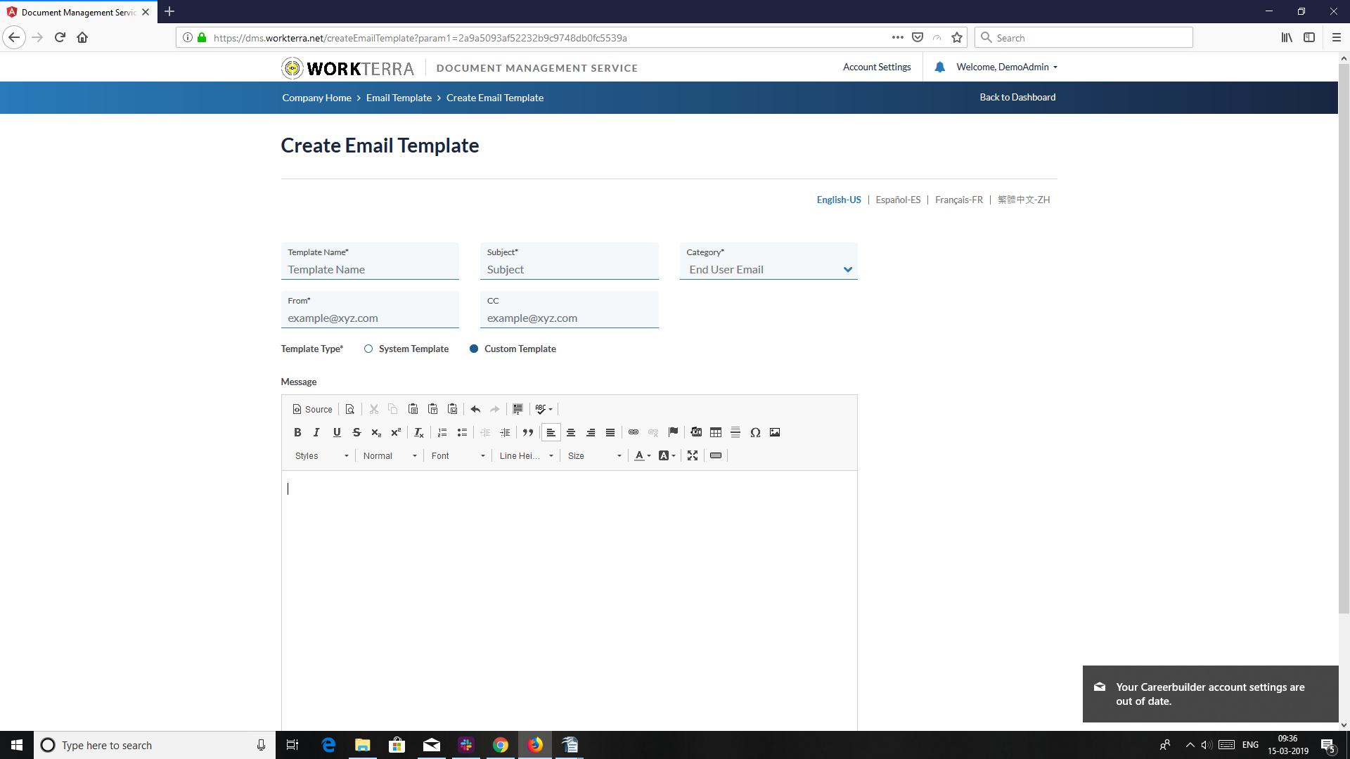 Dms 956 Dms Add Email Template Unable To Create Template When